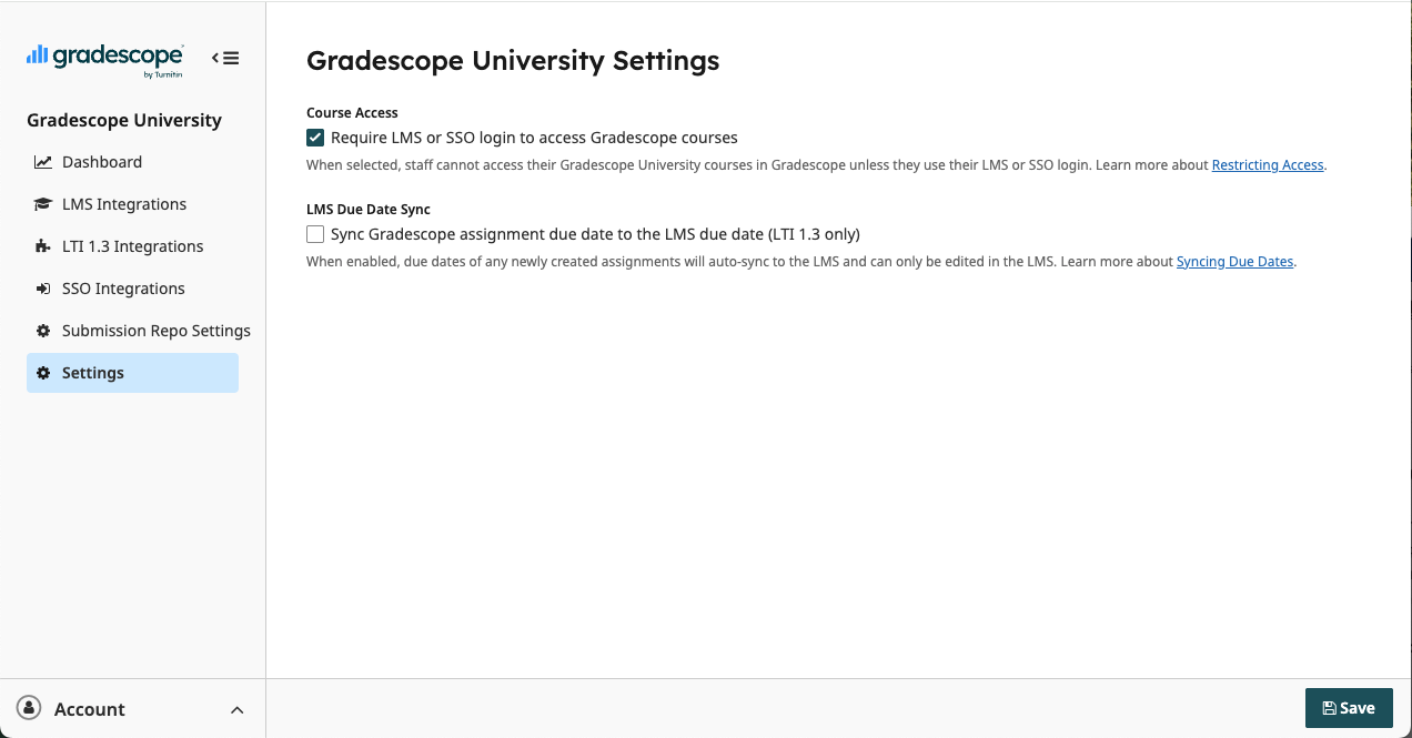 Admin settings – Gradescope Guides